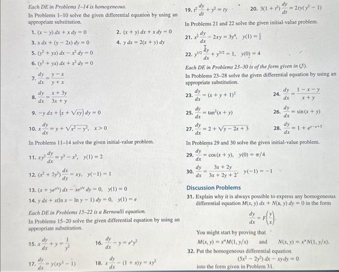 Solved Each DE in Problems 1−14 is homogeneous. In Problems | Chegg.com