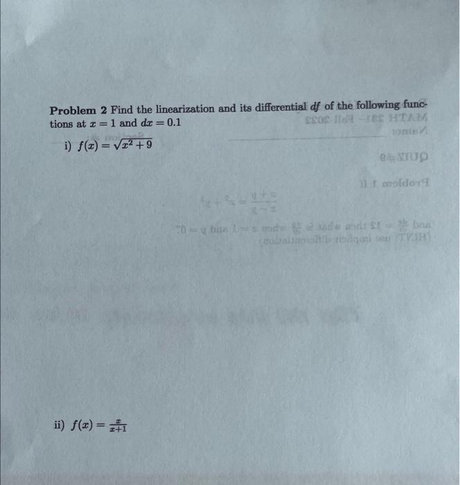Solved Problem 2 Find The Linearization And Its Differential