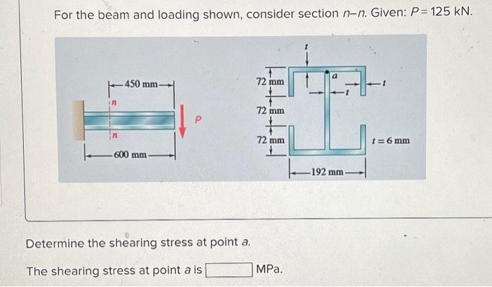 Solved For the beam and loading shown, consider section n-n. | Chegg.com Solved For the beam and loading shown, consider section n-n. | Chegg.com
