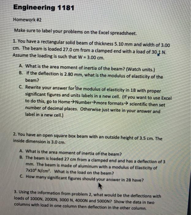 Solved Engineering 1181 Homework 2 Make Sure To Label Your 