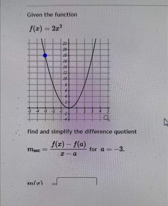 Solved Given the function f(x)=2x2 find and simplify the | Chegg.com