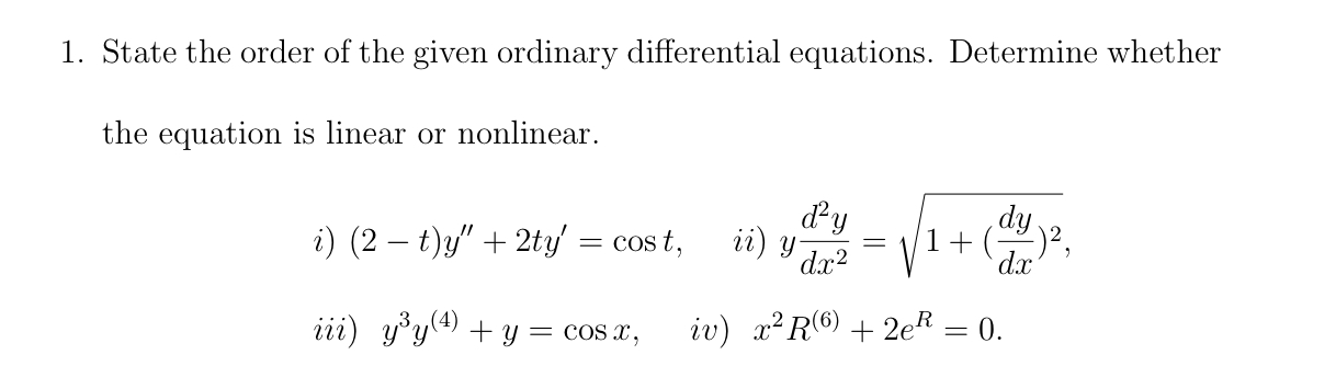 Solved State The Order Of The Given Ordinary Differential