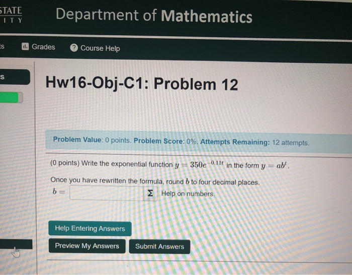 Solved TATE Department of Mathematics s Grades Course Help | Chegg.com