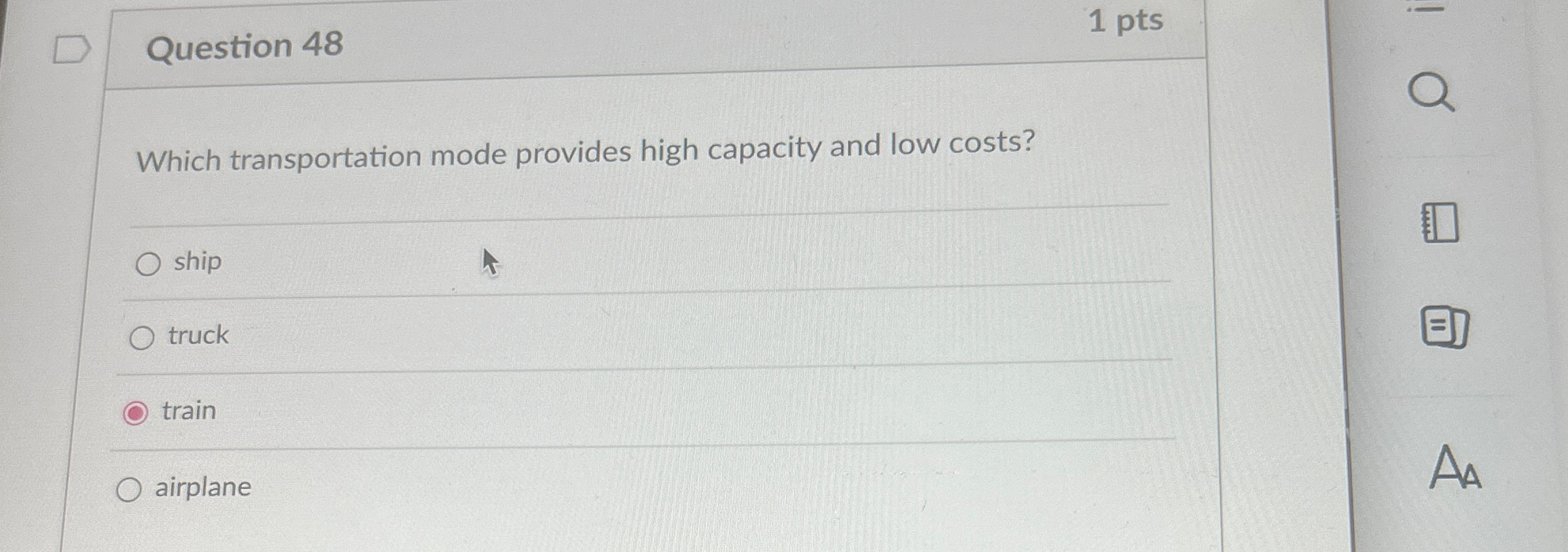Solved Question 481 ptsWhich transportation mode provides | Chegg.com Solved Question 481 ptsWhich transportation mode provides | Chegg.com