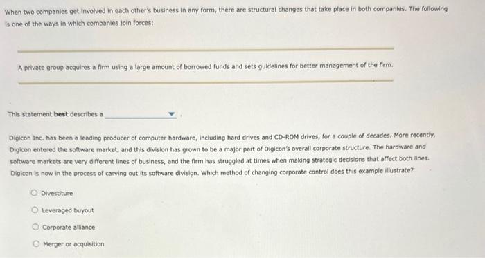 Solved When two companies get involved in each other's | Chegg.com