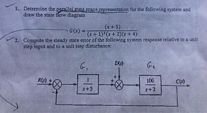 Solved 1. Detemine the parallel state space representation | Chegg.com