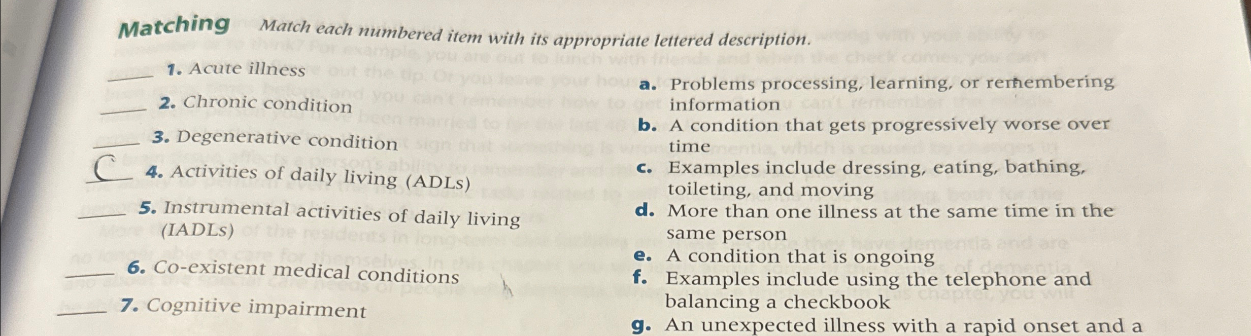 Solved Matching Match each numbered item with its | Chegg.com