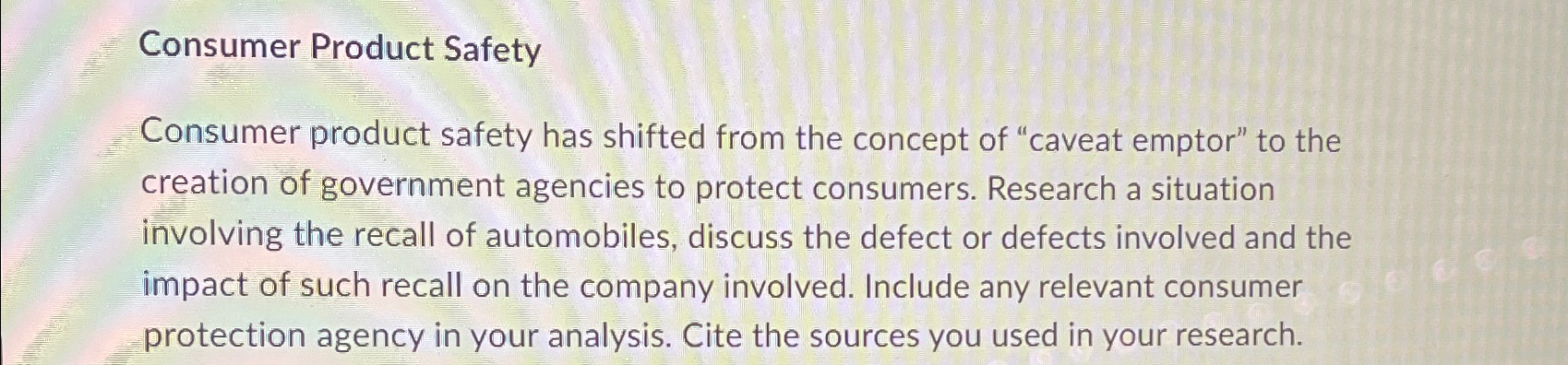 Solved Consumer Product SafetyConsumer product safety has | Chegg.com