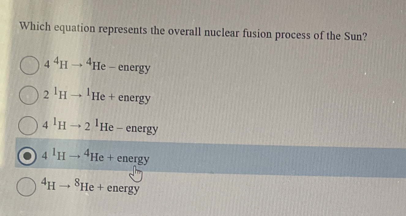 Solved Which equation represents the overall nuclear fusion | Chegg.com