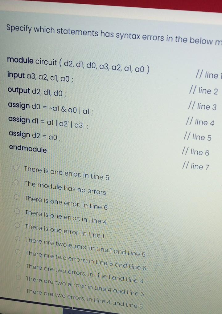 Solved Specify which statements has syntax errors in the | Chegg.com