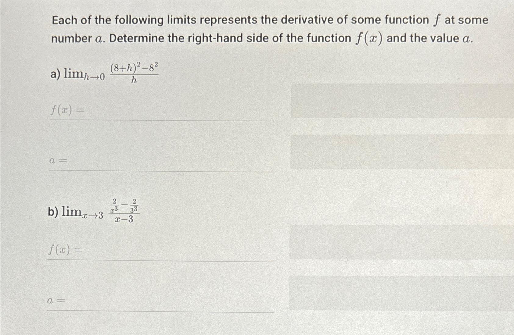 Solved Each of the following limits represents the | Chegg.com