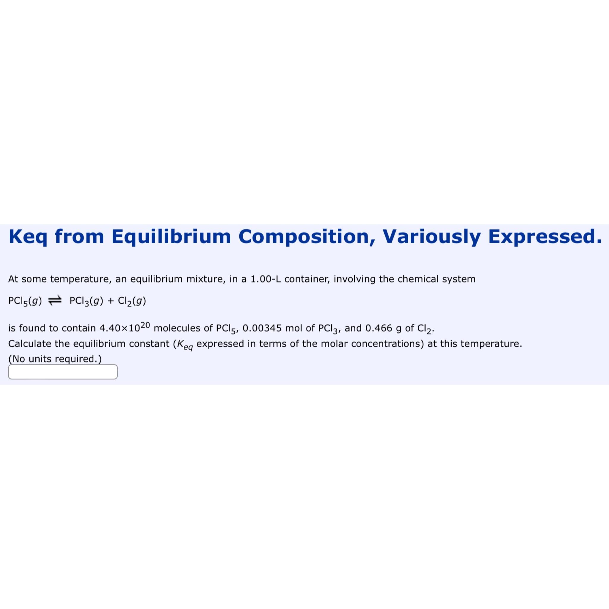Solved Keq from Equilibrium Composition, Variously | Chegg.com