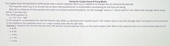Solved The Capital Asset Pricing Model (CAPM) shows how a | Chegg.com