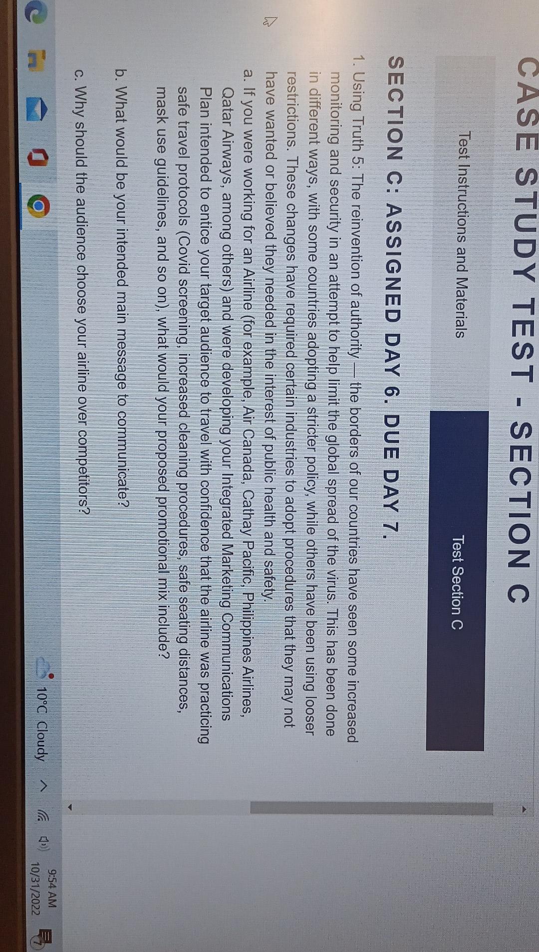 Test Instructions and Materials SECTION C: ASSIGNED | Chegg.com