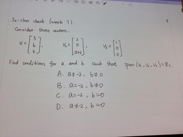 Solved In-class check (week 7): 9. Consider three vectors: | Chegg.com