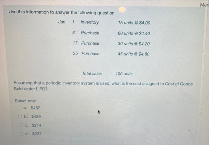 Solved Use this information to answer the following | Chegg.com