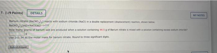 Solved Barium nitrate (Ba( NO3)2 ) reacts with sodium | Chegg.com