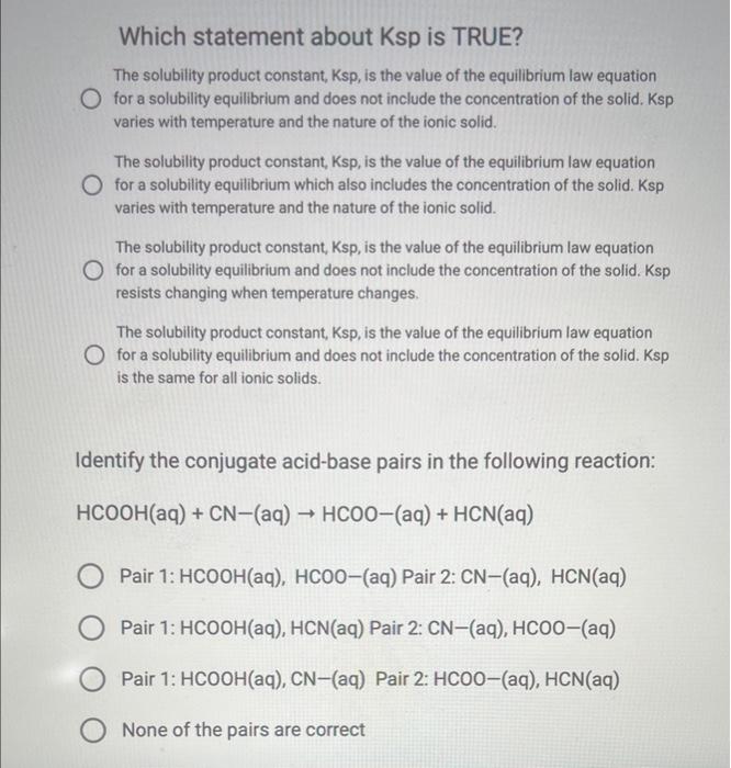 Solved Which statement about Ksp is TRUE? The solubility | Chegg.com