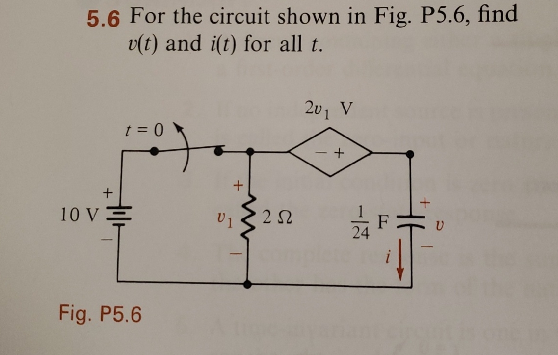 Solved by an EXPERT 5.6 ﻿For the circuit shown in Fig. P5.6, ﻿find v(t) | Chegg.com