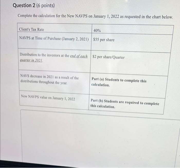 Question 2 (6 points) Complete the calculation for | Chegg.com