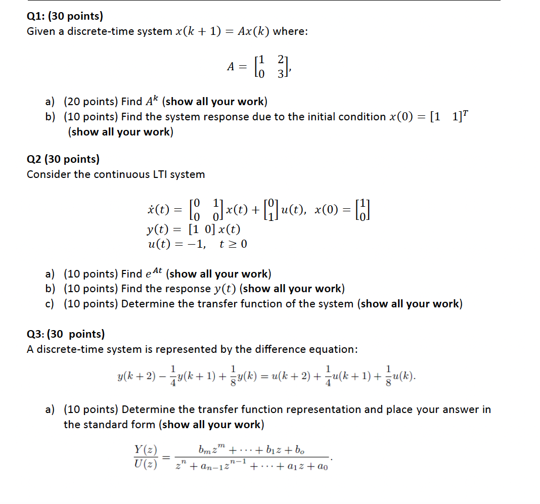 Solved Q1: (30 ﻿points)Given a discrete-time system | Chegg.com