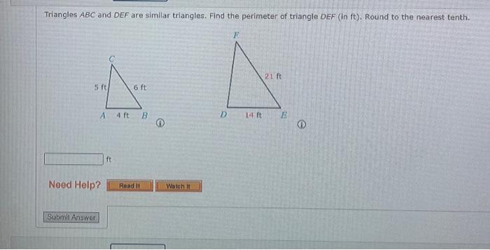 Solved Triangles ABC and DEF are simllar triangles. Find the | Chegg.com