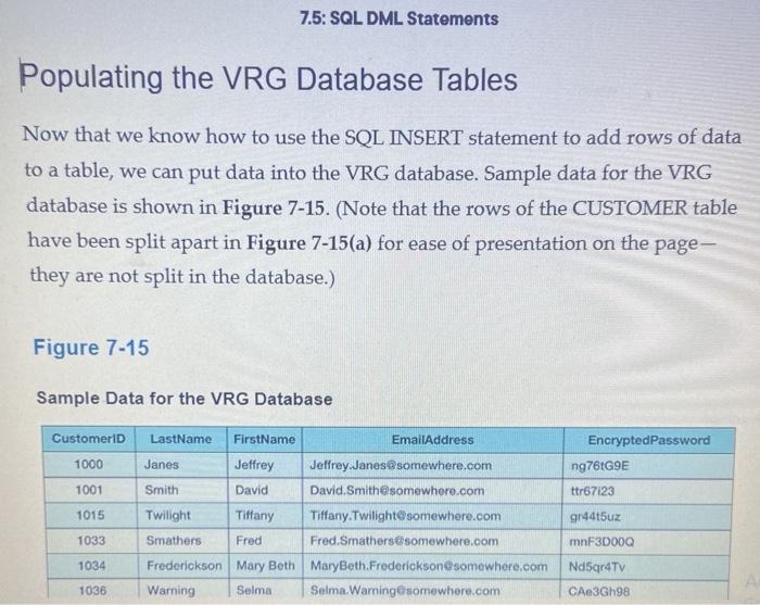 Solved Sample Uata for the VKG Uatabase7.5: SQL DML | Chegg.com