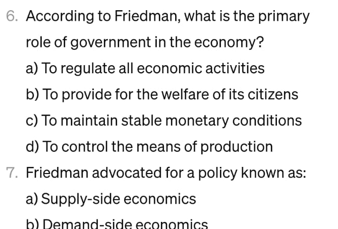 Solved Economic: According to Friedman, what is the primary | Chegg.com