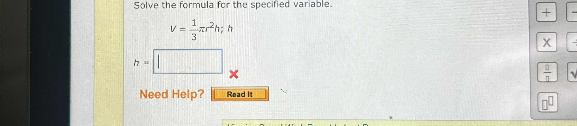 Solved Solve the formula for the specified | Chegg.com