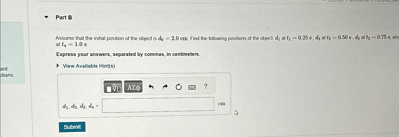 Solved Part BAssume that the initial position of the object | Chegg.com