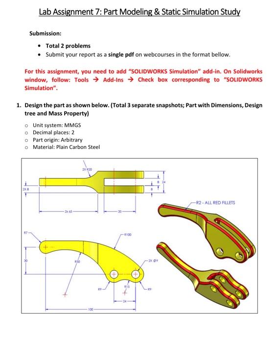 Solved Lab Assignment 7: Part Modeling \& Static Simulation | Chegg.com