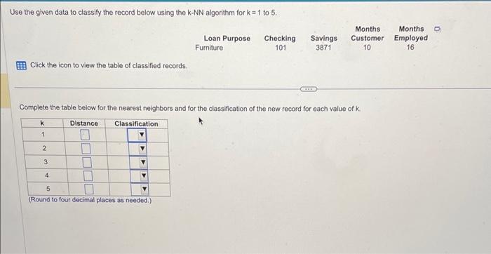 Solved Use the given data to classify the record below using | Chegg.com