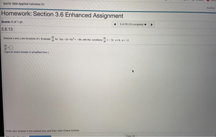 Solved MATH 1830 Applied Calculus (1) Connor Homework: | Chegg.com Solved MATH 1830 Applied Calculus (1) Connor Homework: | Chegg.com