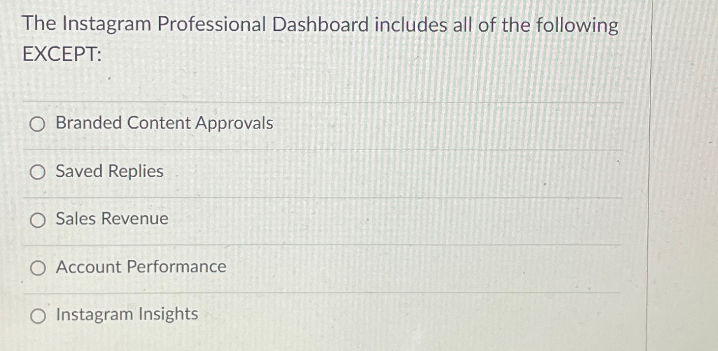 Solved The Instagram Professional Dashboard includes all of | Chegg.com
