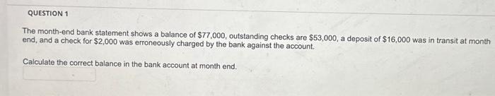 Solved The month-end bank statement shows a balance of | Chegg.com