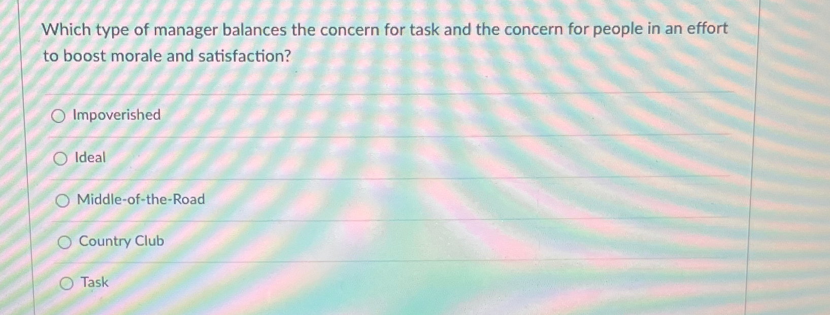 Solved Which type of manager balances the concern for task | Chegg.com