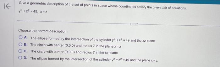 Solved Give a geometric description of the set of points in | Chegg.com
