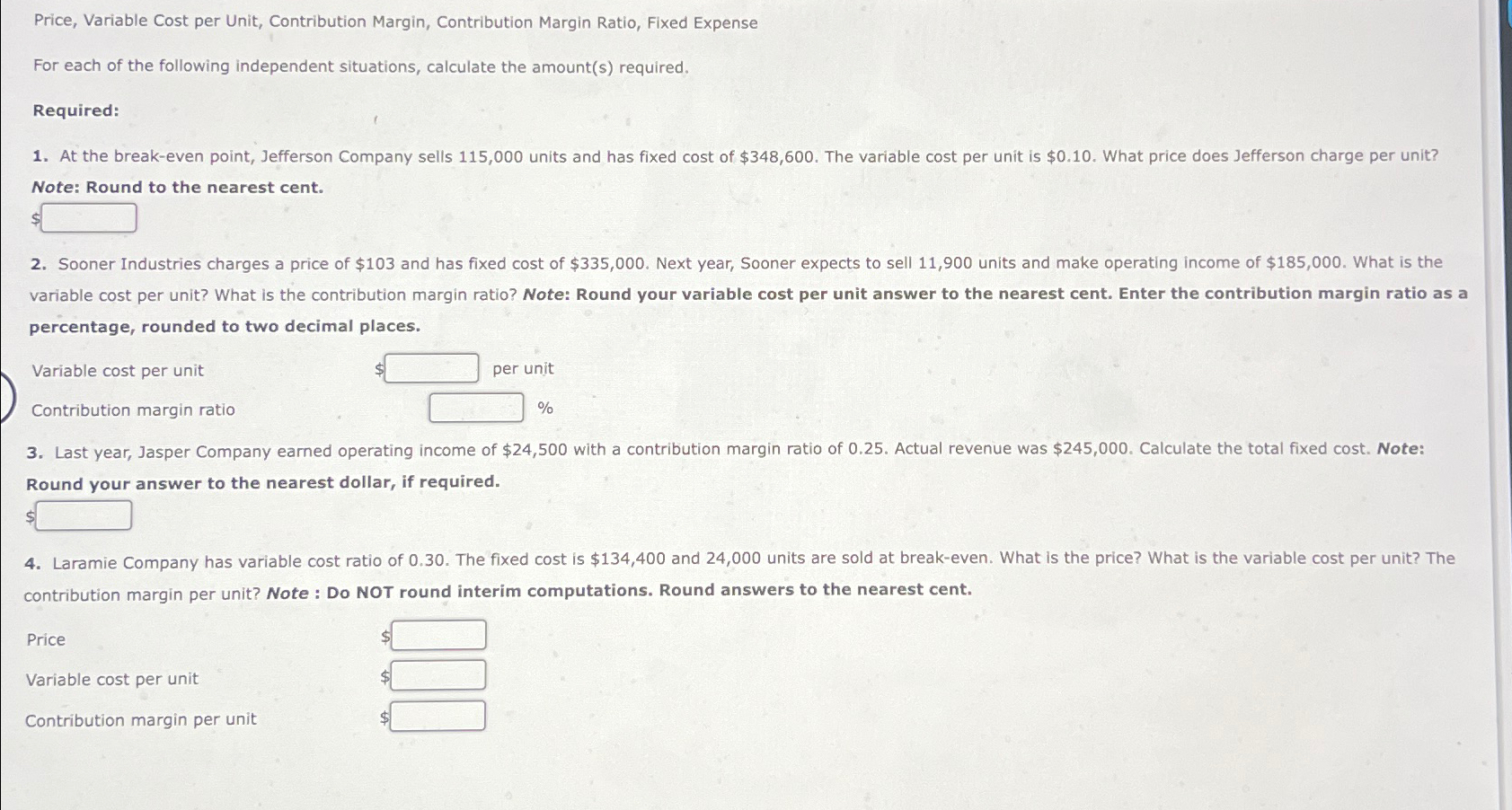 Solved Price, Variable Cost per Unit, Contribution Margin, | Chegg.com
