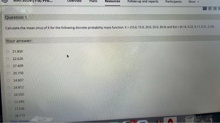 Solved Calculate the mean (mu) of X for the following | Chegg.com