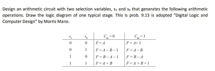 Solved Design An Arithmetic Circuit With Two Selection 4198