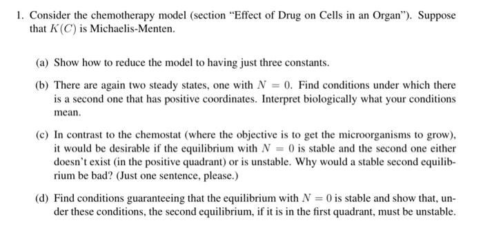 Solved Consider the chemotherapy model (section "Effect of | Chegg.com