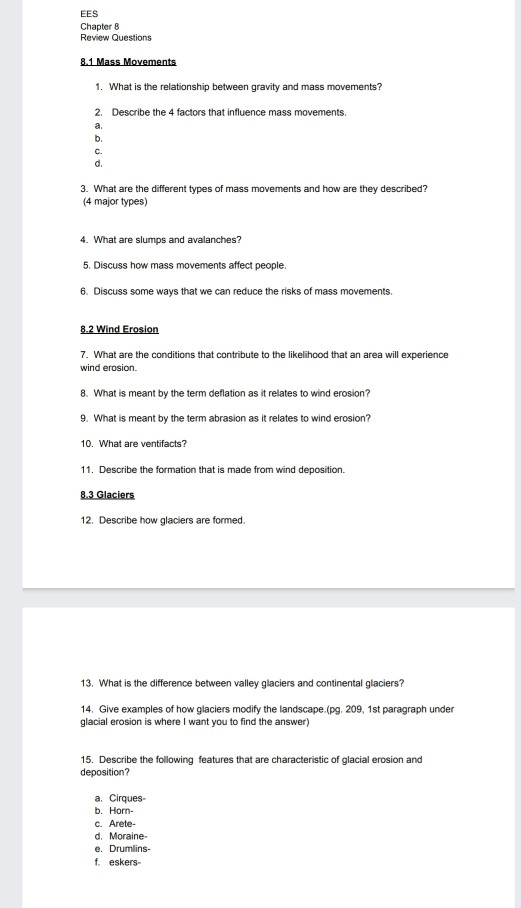 Solved EES Chapter 8 Review Questions 8.1 Mass Movements 1. | Chegg.com