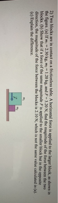 Solved 2) Two blocks are in contact on a frictionless table. | Chegg.com