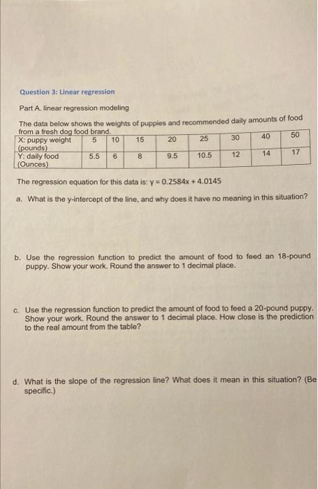 Solved Question 3: Linear regression Part A. linear | Chegg.com