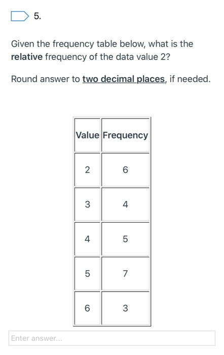 Solved 5. Given the frequency table below, what is the | Chegg.com