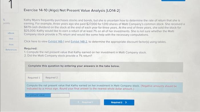 Solved Exercise 14-10 (Algo) Net Present Value Analysis | Chegg.com