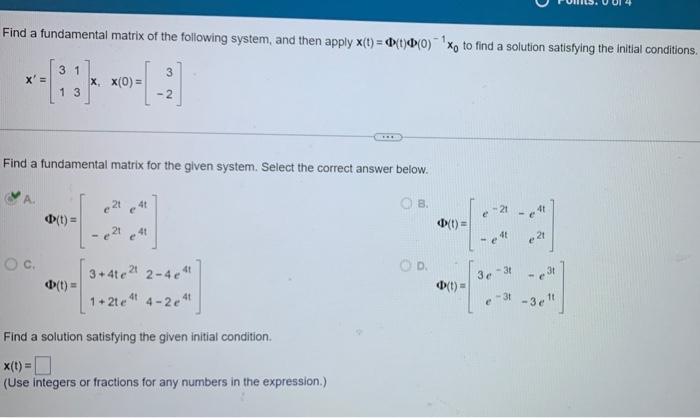 Solved Find a fundamental matrix of the following system, | Chegg.com