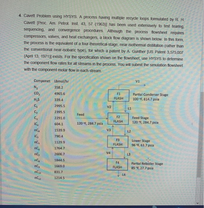 4. Cavett Problem using HYSYS. A process having | Chegg.com
