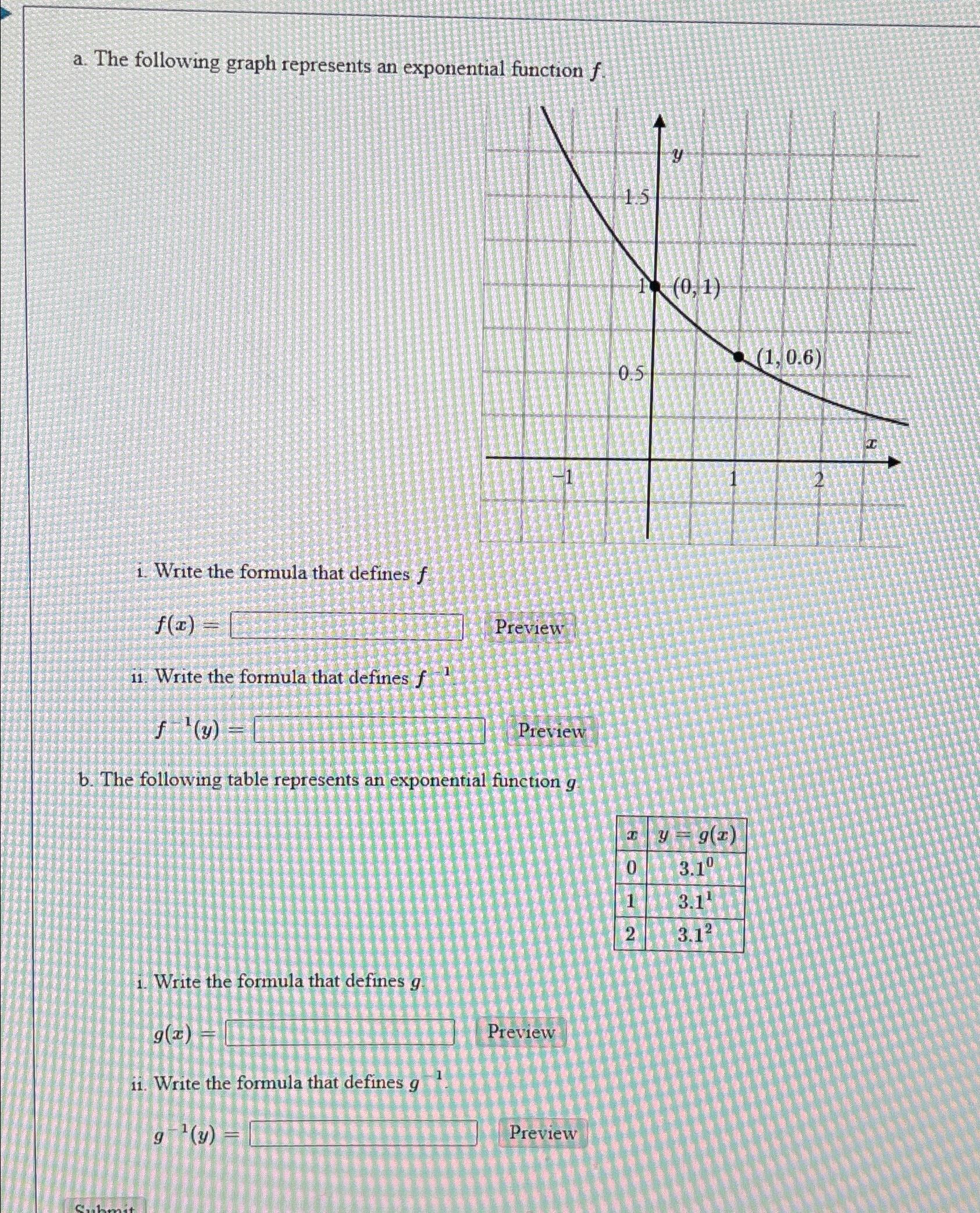 Solved a. ﻿The following graph represents an exponential | Chegg.com