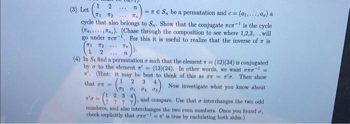 Solved (3) Let (1π12π2……nπn)=π∈Sn be a permutation and | Chegg.com